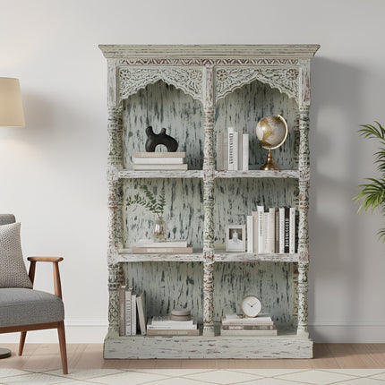 Farmhouse Style White Washed 3 Shelves Arched Solid Wood Display Unit ...