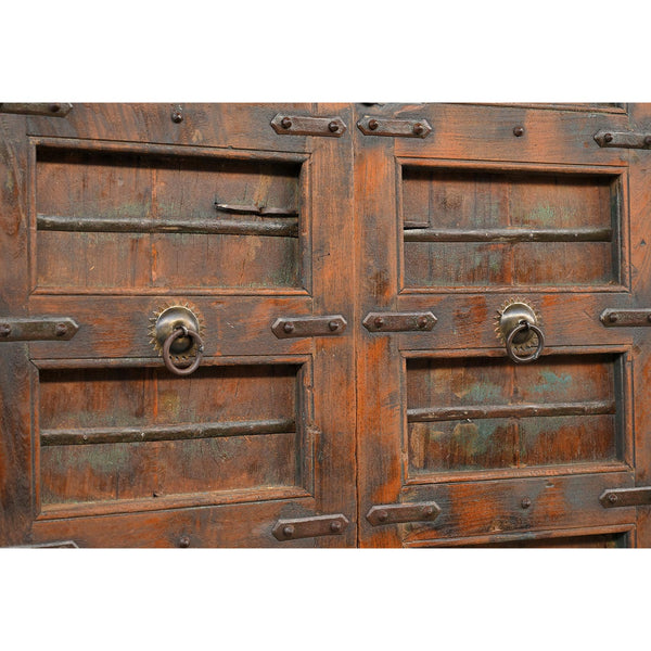 Rustic Ranch Style Antique Teak Wood Distressed Painted Door With Meta ...