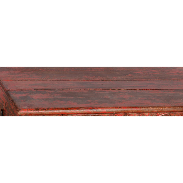 Carved Distressed Red Chest Coffee Table - Far Pavilions