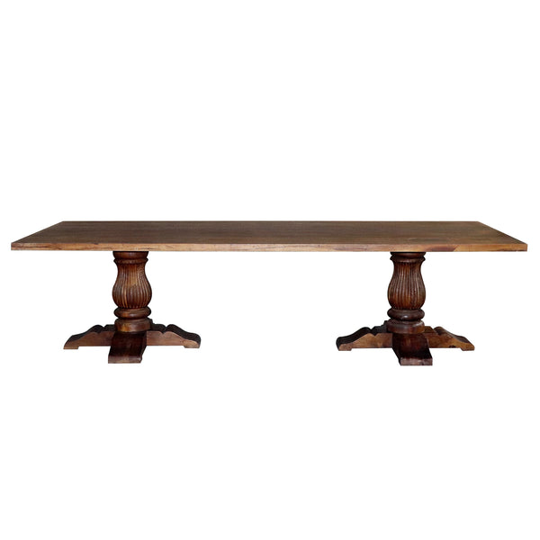 Ranch Style Solid Wood Carved Double Pedestal 118" Long Dining Table ...