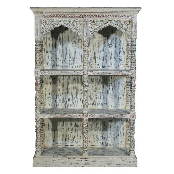 Farmhouse Style White Washed 3 Shelves Arched Solid Wood Display Unit ...