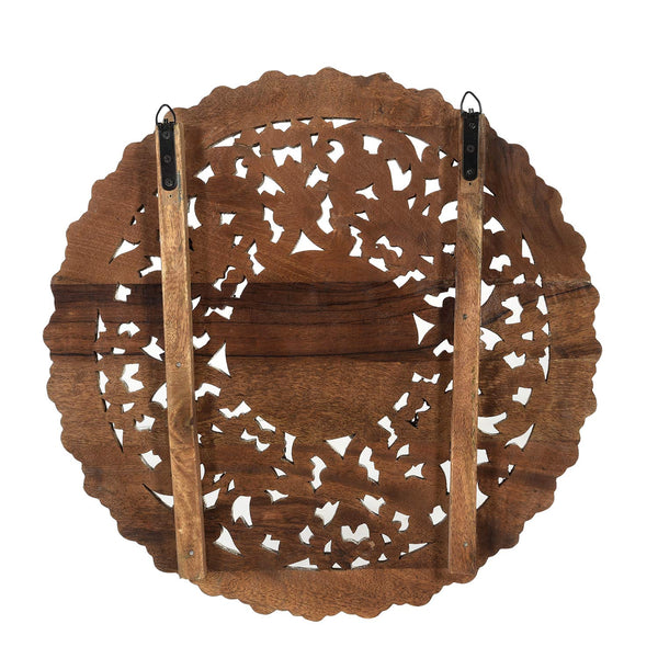 24" Round Lattice Carved Distressed White Solid Wood Wall Panel - Far ...